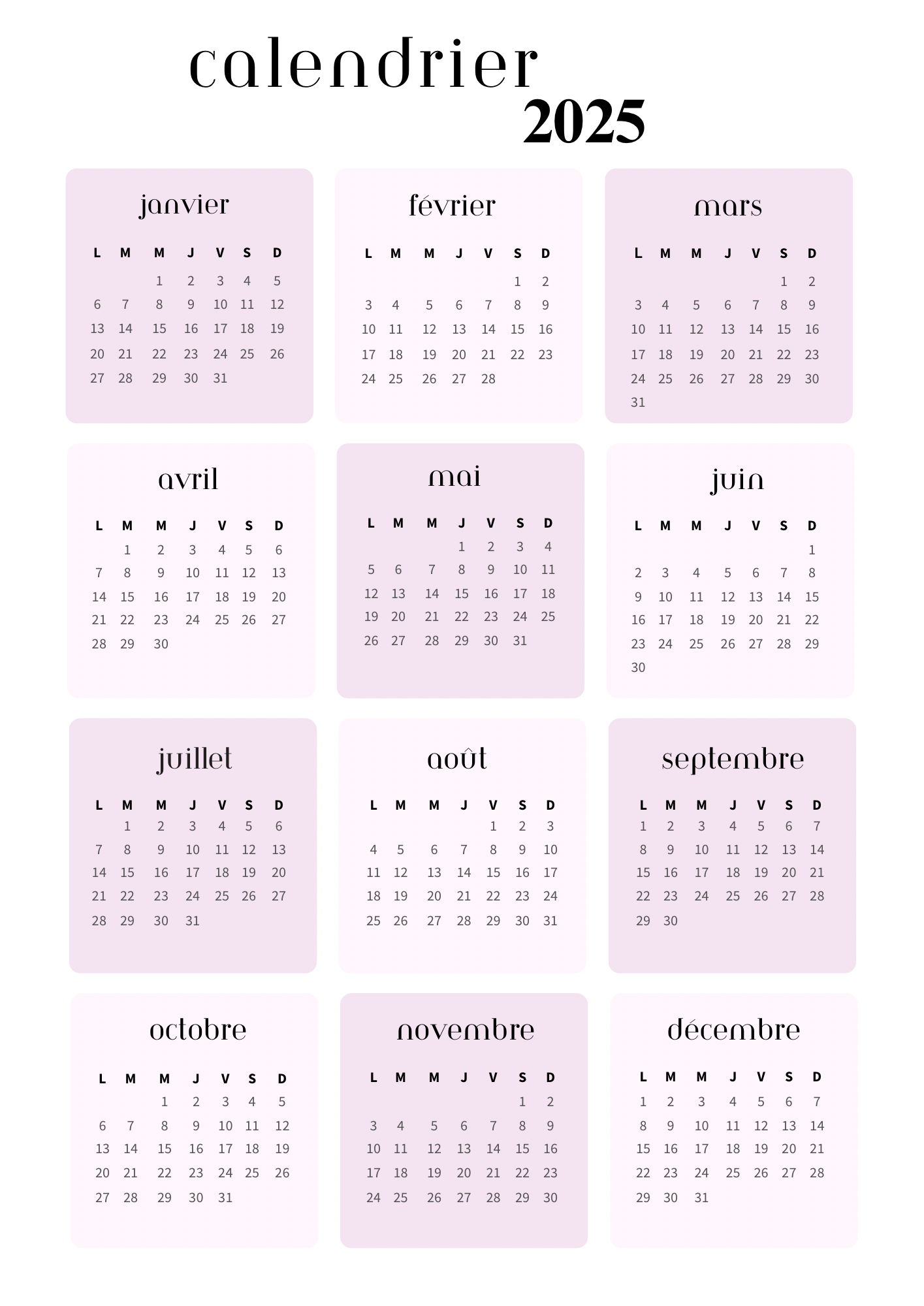 Bullet journal - Le Calendrier 2025 de Moogie